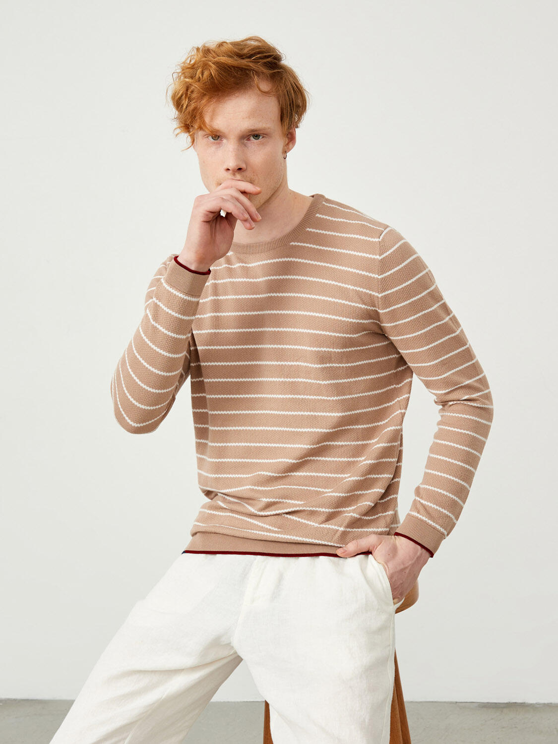 Bej Regular Fit Pamuklu Kazak 22YE00801641-09 - Xint