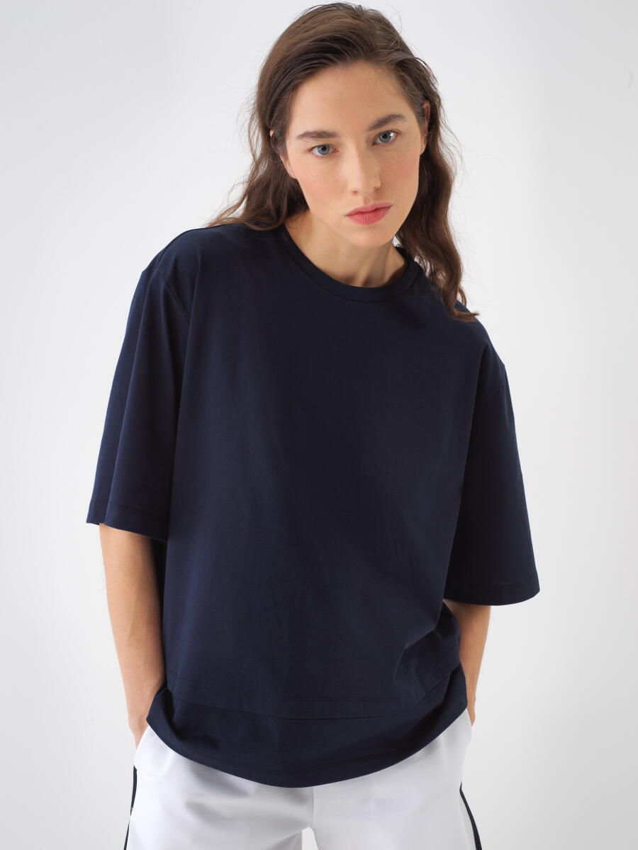 Lacivert Oversize Pamuklu Bluz 25YB45602464-05 - Xint