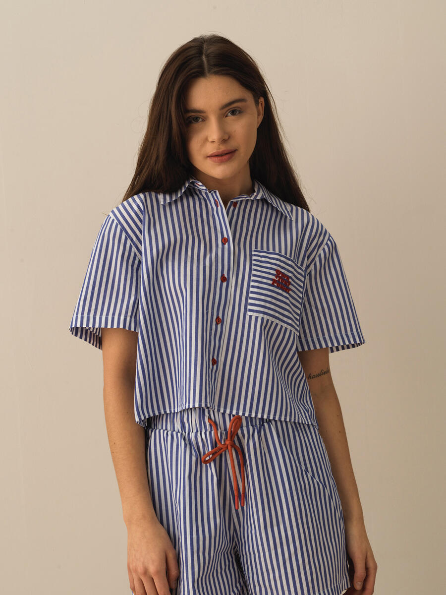 Lacivert Oversize Pamuklu Gömlek 23YB03751042-05 - Xint